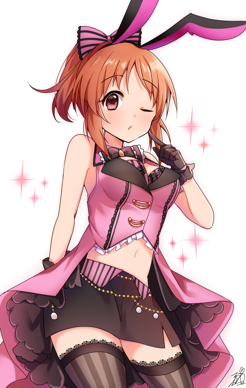 Safebooru - 1girl abe nana animal ears arm at side bangs bare arms bare shoulders black gloves ...