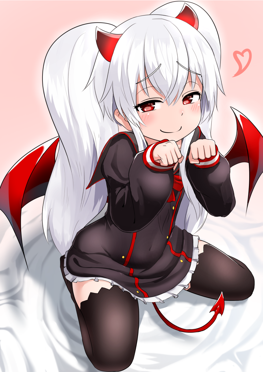 Safebooru - 1girl bangs between legs black dress black legwear blush c: commentary request demon ...