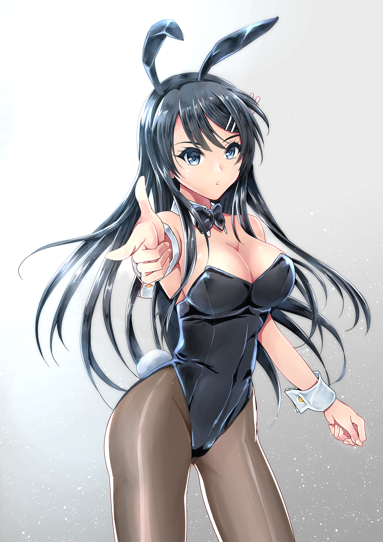 Safebooru - 1girl animal ears black hair black legwear black leotard black neckwear bow bowtie ...