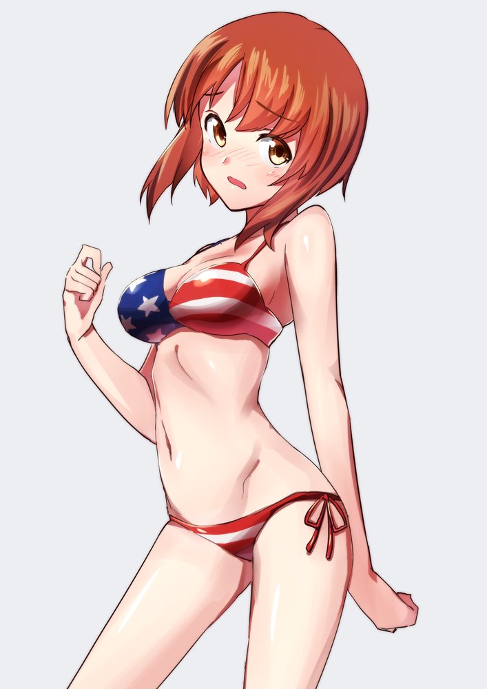 Safebooru - 1girl american flag bikini arm behind back bangs bikini blush breasts brown eyes ...