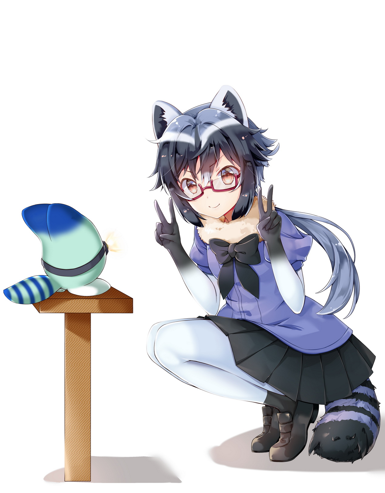 Safebooru - 1girl animal ears black bow black hair black skirt blush ...