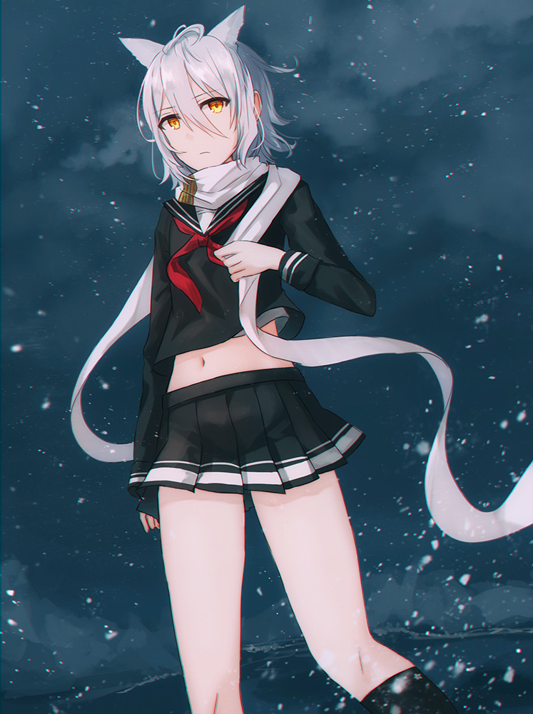 Safebooru - 1girl animal ears azur lane bangs black legwear black sailor collar black serafuku ...