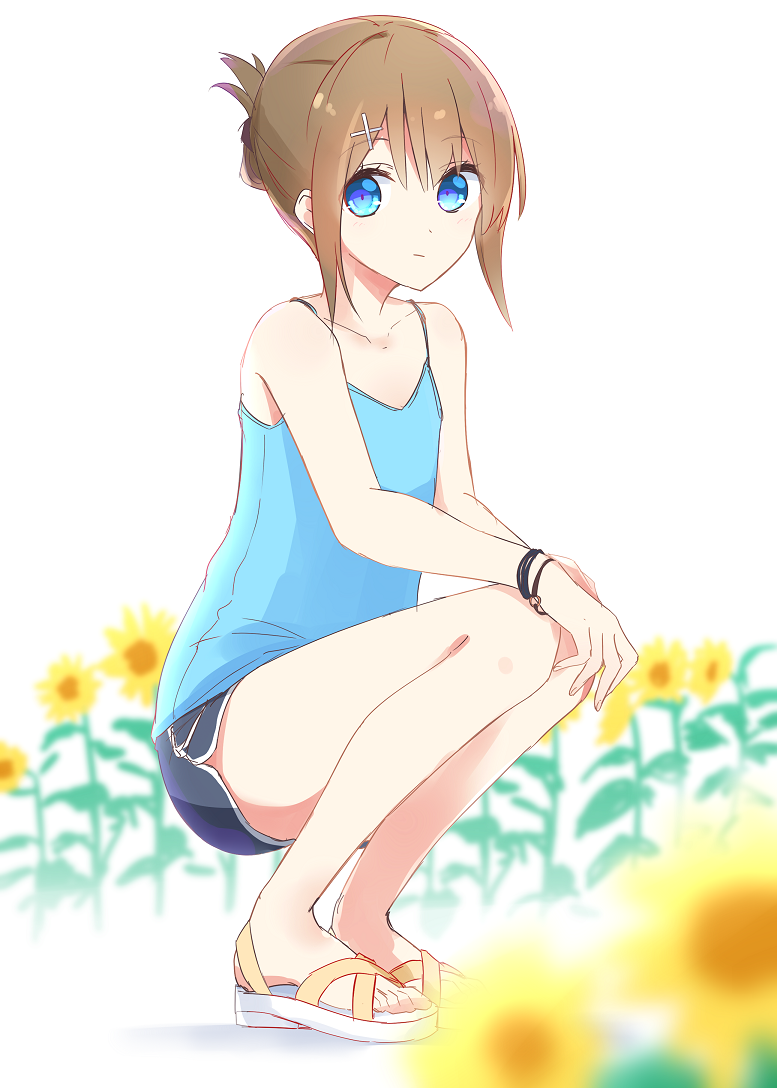 Safebooru - 1girl aa (sin2324) bangs bare arms bare shoulders blue camisole blue eyes blue ...