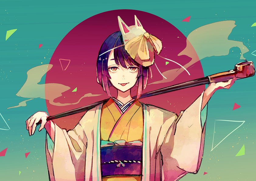 Safebooru - 1girl :p akagi shun blue background brown eyes commentary ...