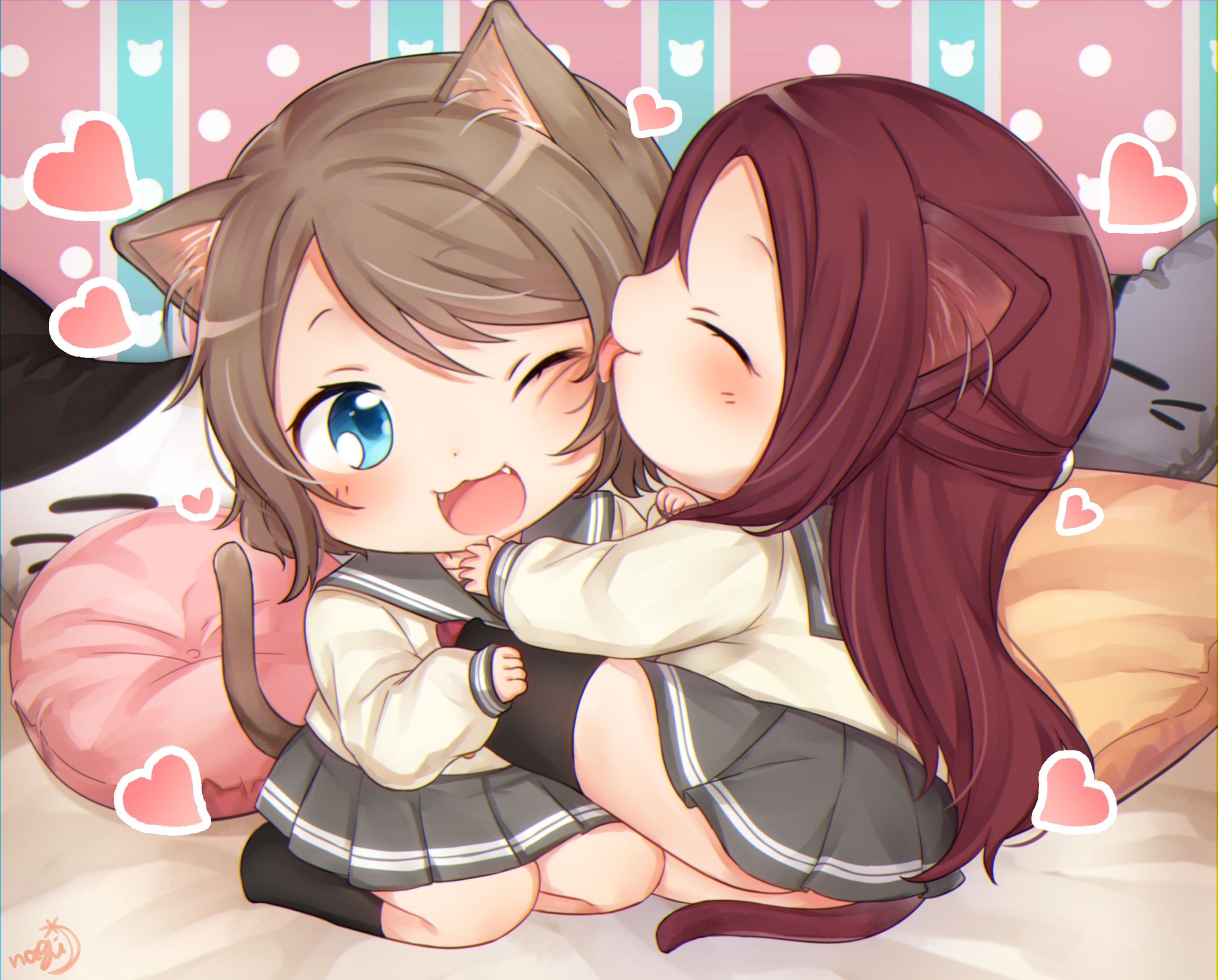Safebooru - ;3 absurdres animal ears artist logo black legwear blue eyes blush bow brown hair ...