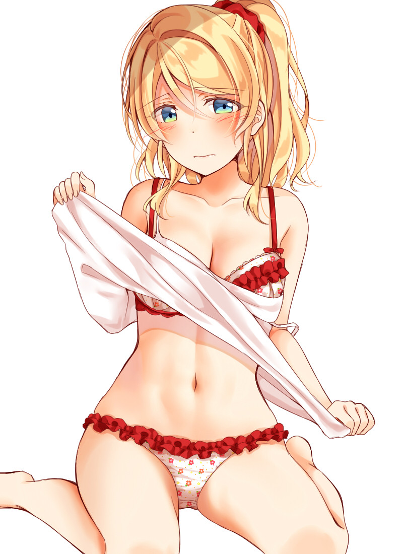 Safebooru - 1girl ayase eli blue eyes blush bra breasts cleavage collarbone commentary request ...