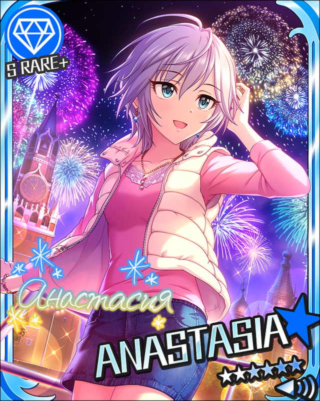 Safebooru - anastasia (idolmaster) blue eyes blush character name dress fireworks grey hair ...
