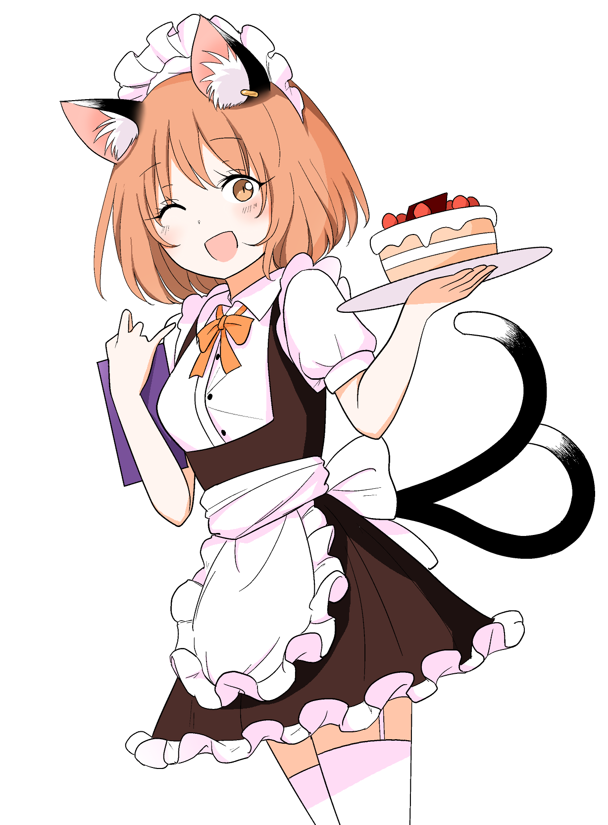 Safebooru - 1girl animal ears apron artist request blush brown eyes brown hair cake cat ears ...