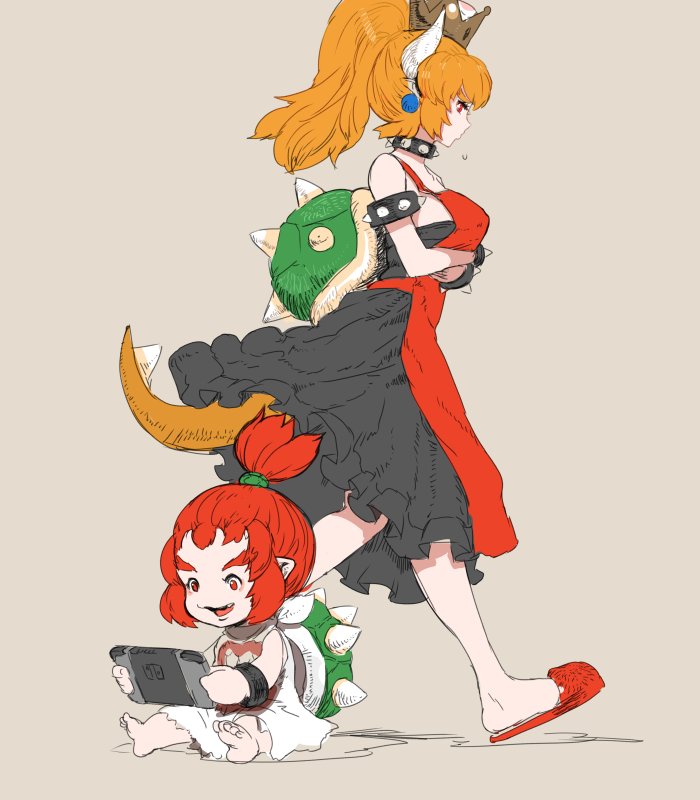 Safebooru - 2girls apron bandanna black dress blonde hair bowser bowser ...