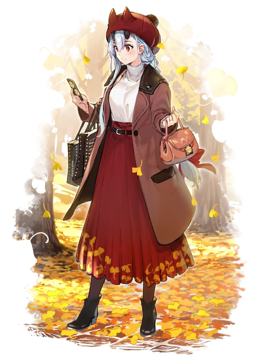 Safebooru - 1girl alternate costume alternate hairstyle autumn autumn leaves bag braid cellphone ...