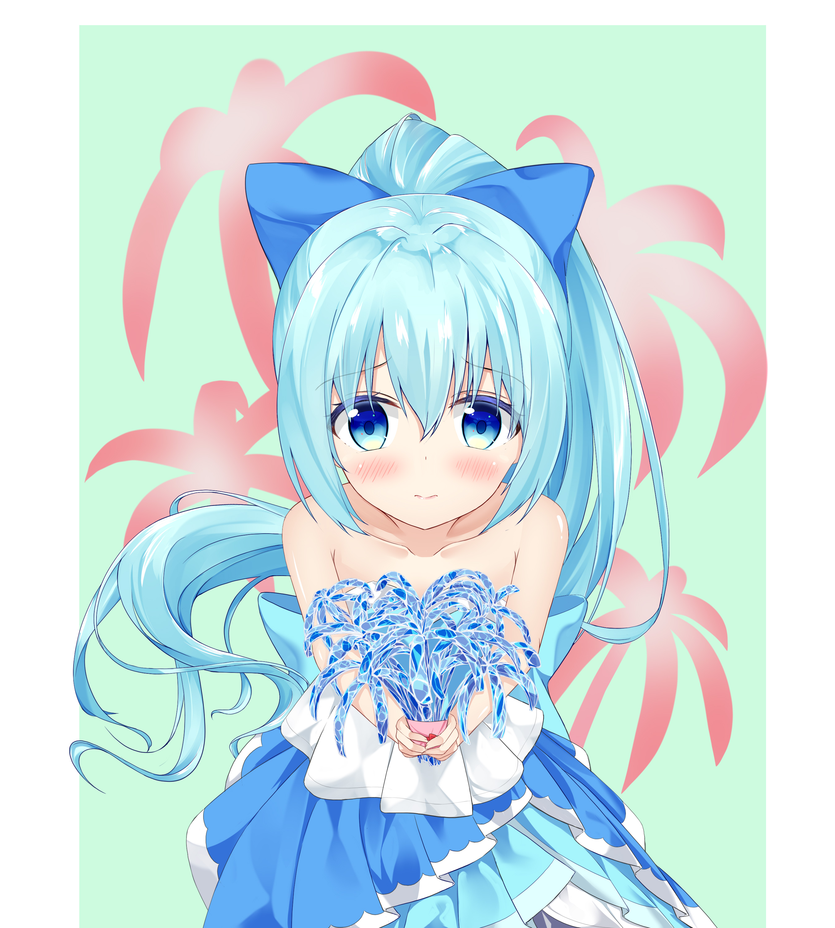 Safebooru - 1girl absurdres bangs bare arms bare shoulders blue bow blue dress blue eyes blue ...