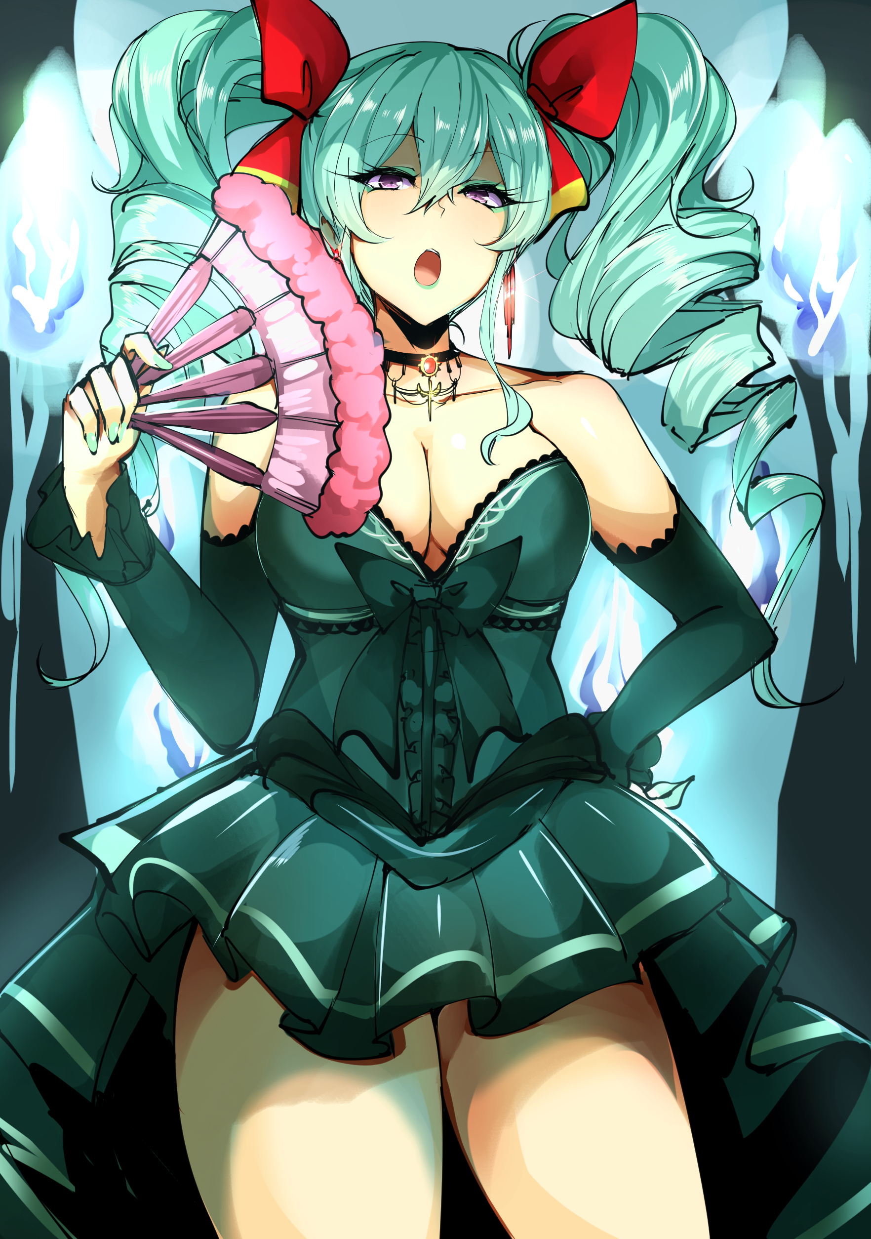 Safebooru - 1girl absurdres agetama aqua aqua dress aqua hair aqua lipstick aqua nails bangs ...