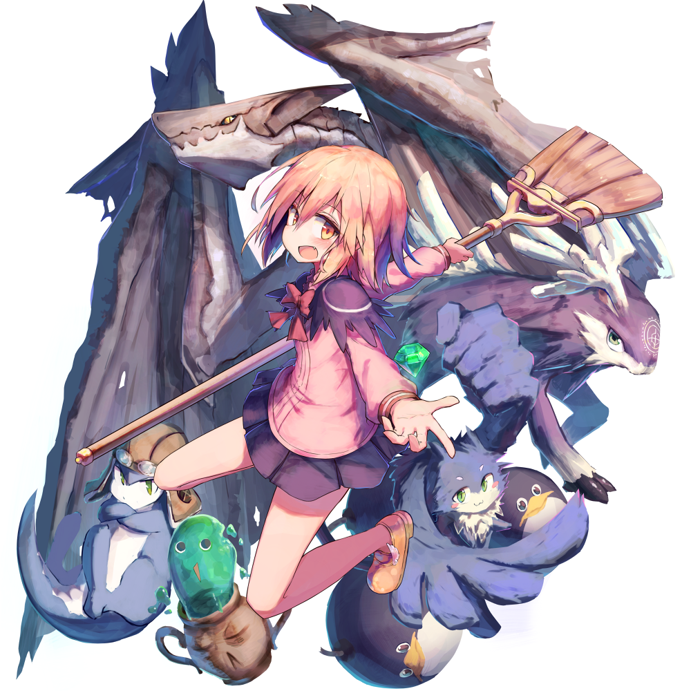 Safebooru - 1girl :d ahoge beize (garbage) bow bowtie broom character ...
