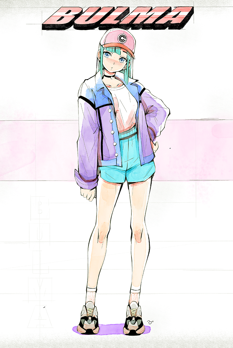 Safebooru - 1girl :o aqua hair arm at side bangs bare legs baseball cap ...