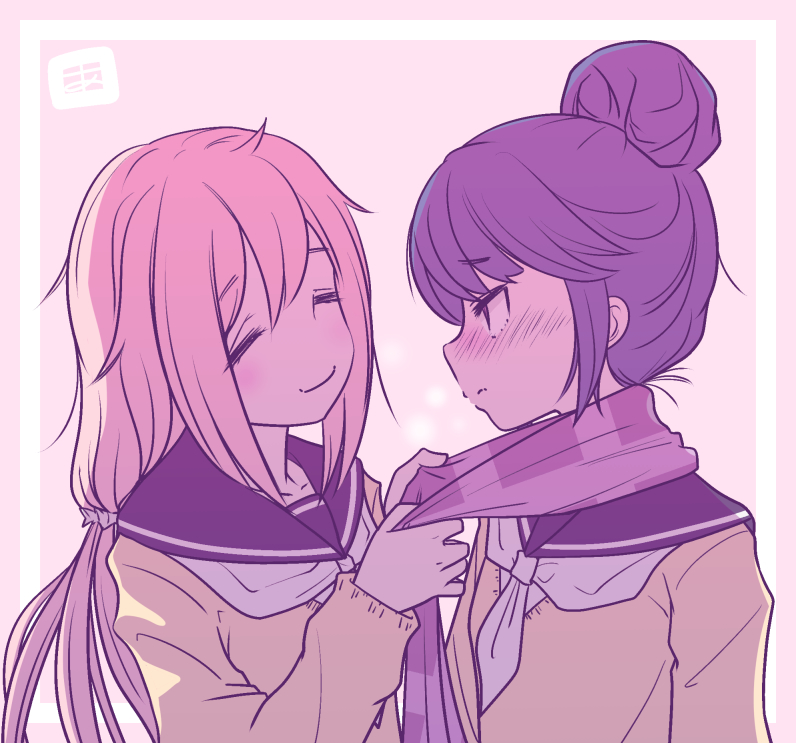 Safebooru - 2girls = = adachi fumio blue hair blush closed mouth ...