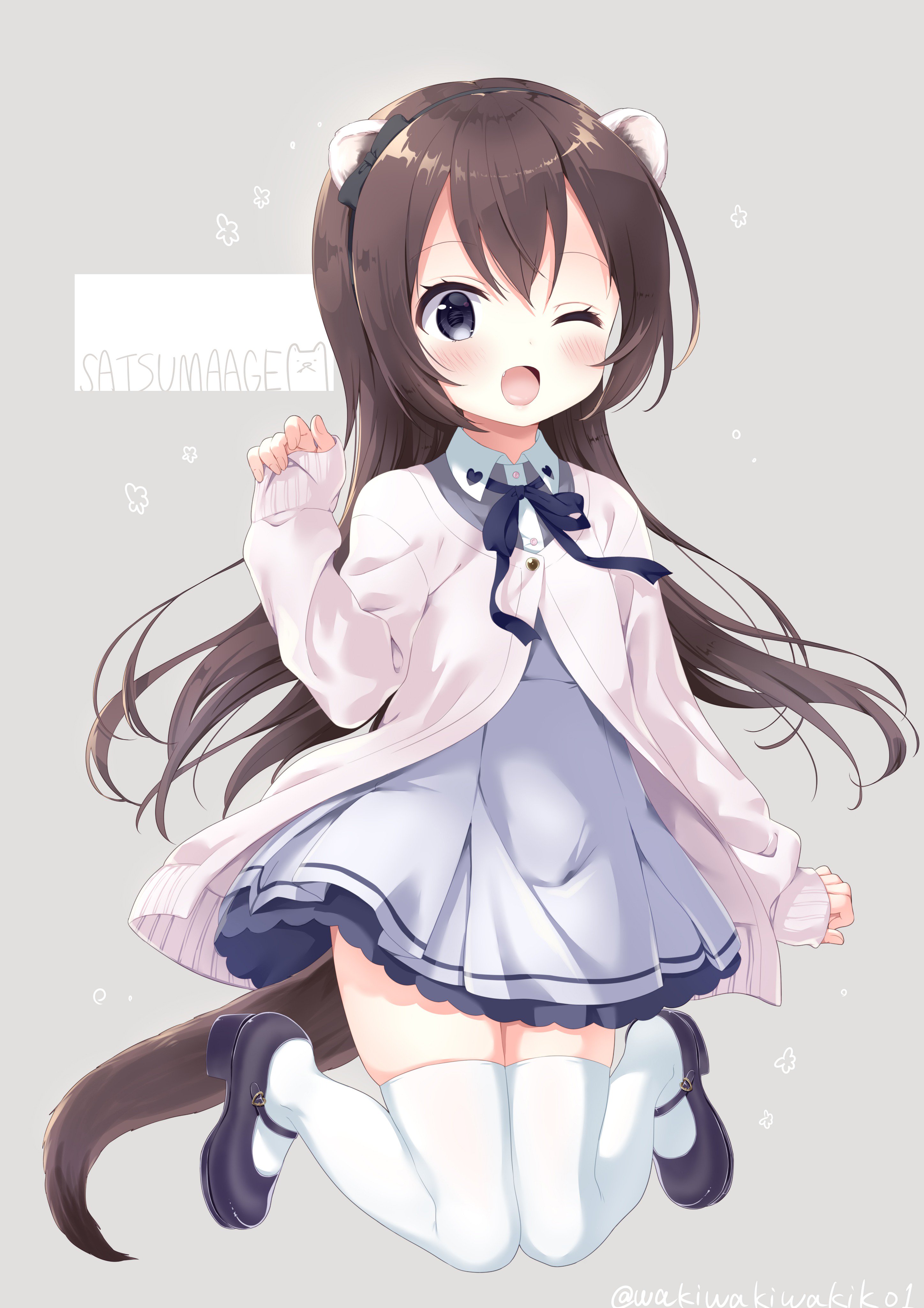 Safebooru - 1girl ;d absurdres animal ears bangs black bow black footwear blue ribbon blush bow ...