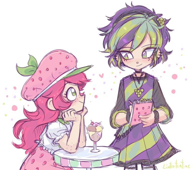 Safebooru - 1girl 2girls blush bow dress food food-themed hair ornament ...