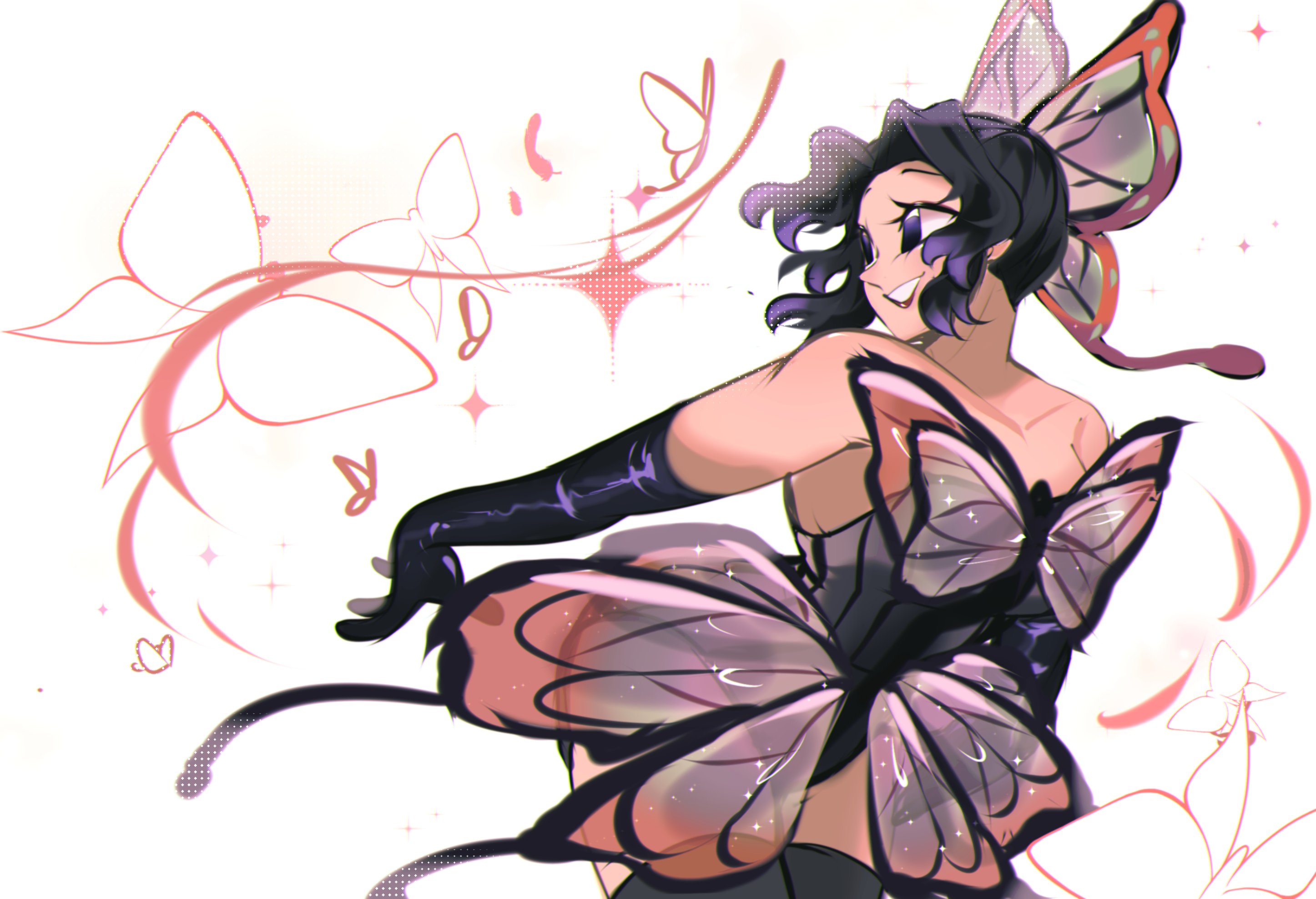 Safebooru - 1girl bare shoulders black corset black gloves black hair black leotard black ...