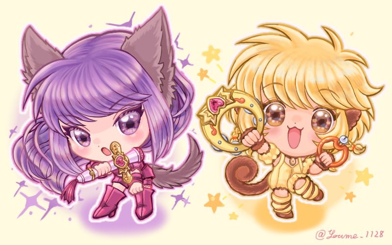 Safebooru - 2girls :3 animal ears chibi chibi only fong pudding ...