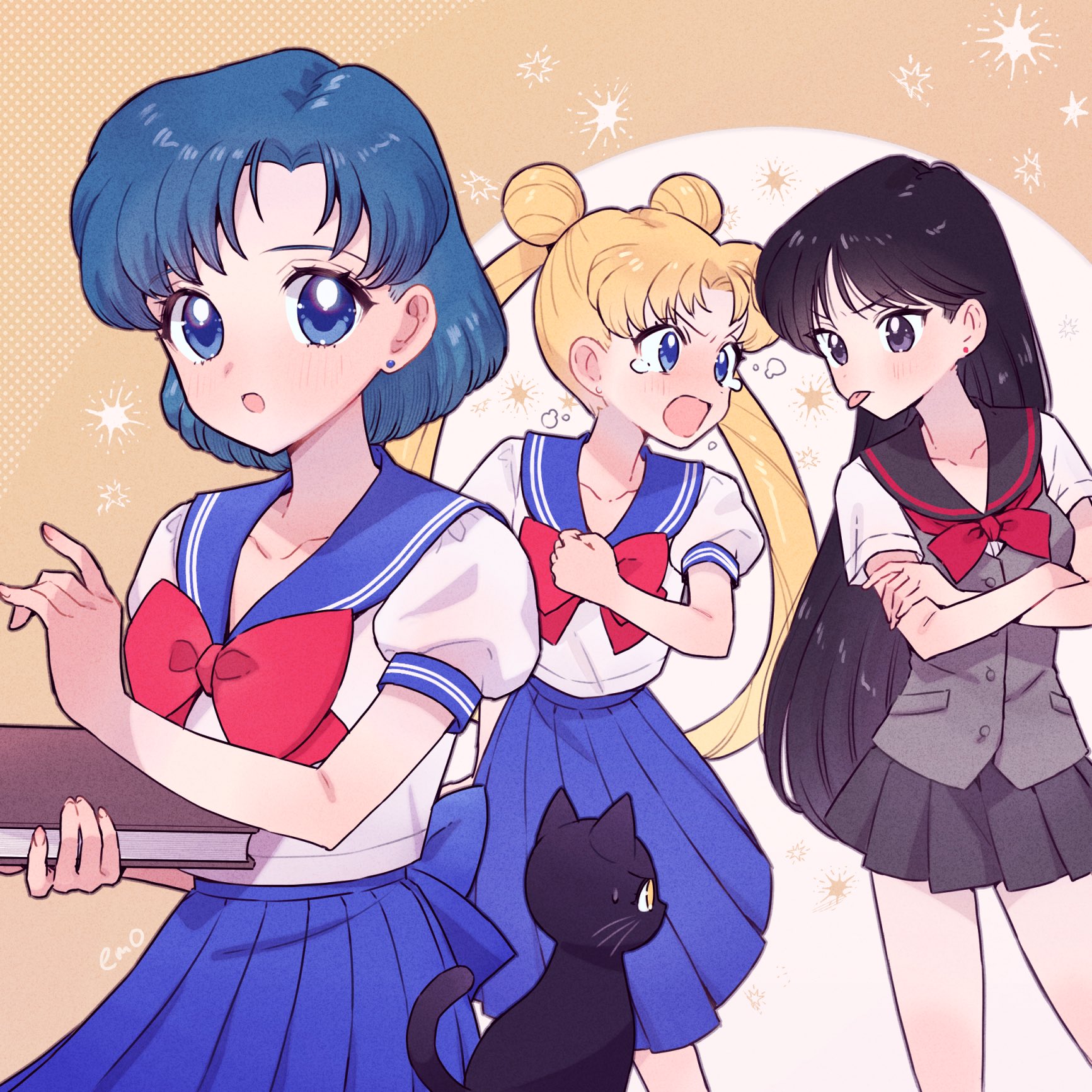 Safebooru - 1girl 3girls bishoujo senshi sailor moon black hair black skirt blonde hair blue ...