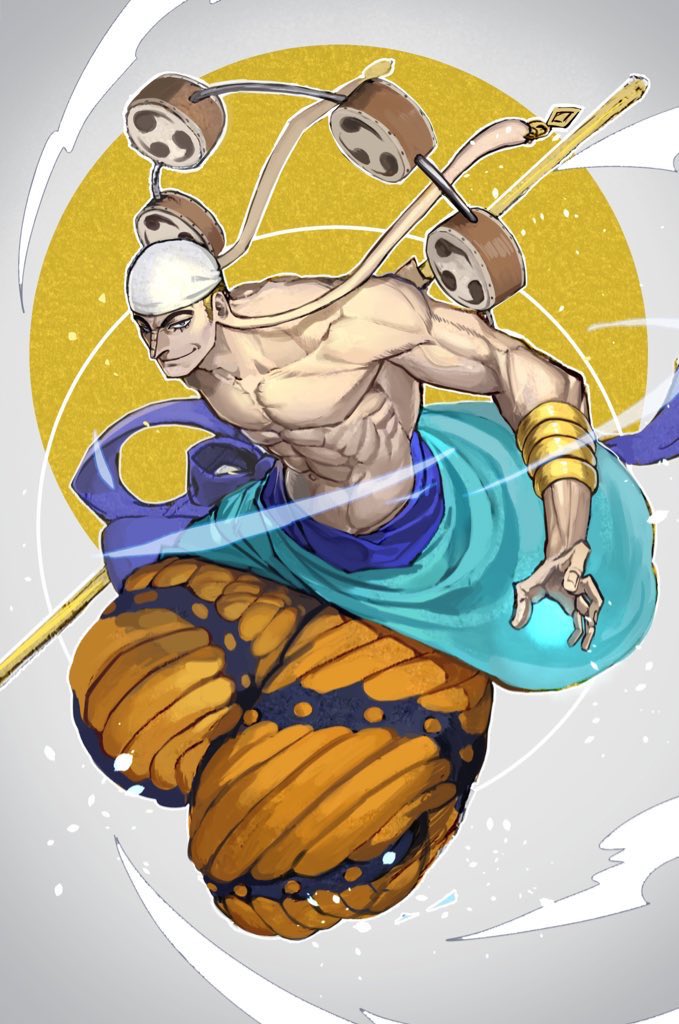 Safebooru - 1boy abs bandana blue sash commentary request drum earrings ...