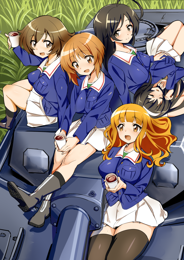 Safebooru - 5girls ahoge akiyama yukari black eyes black hair breasts brown eyes brown hair ...