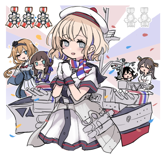 Safebooru - +++ aircraft beret black hair blonde hair blue eyes blue hair blush brown hair chibi ...