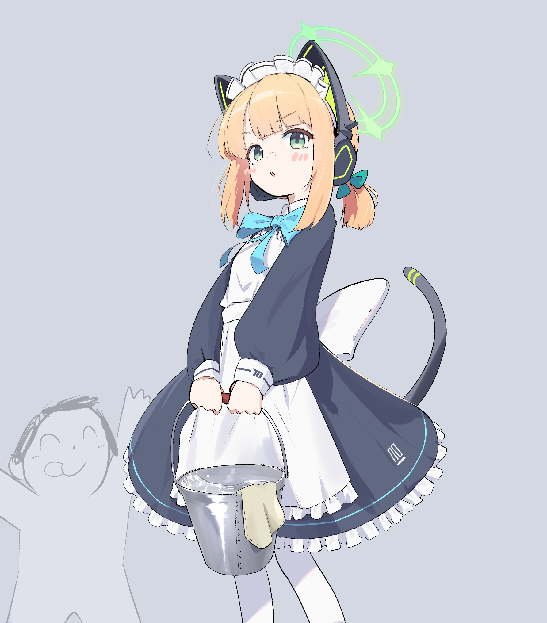 Safebooru - 1boy 1girl animal ear headphones animal ears apron black dress blonde hair blue ...