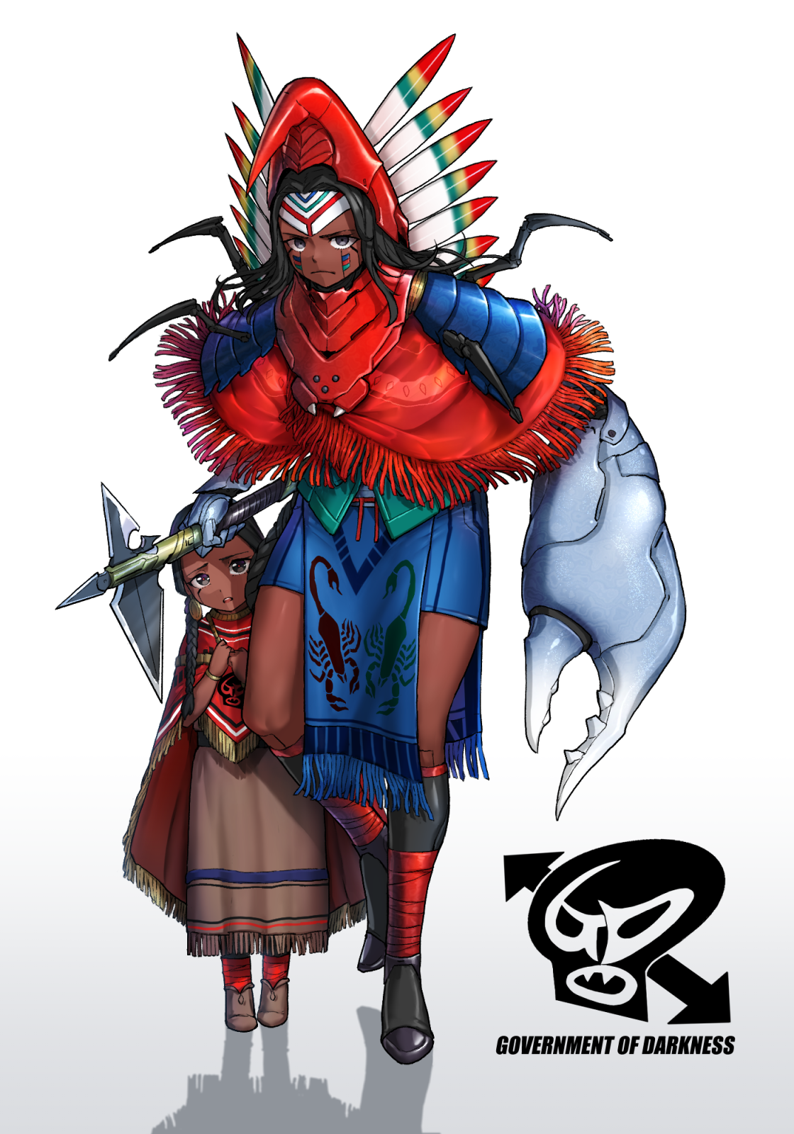 Safebooru - 2girls arthropod girl arthropod limbs axe battle axe black footwear black hair blue ...