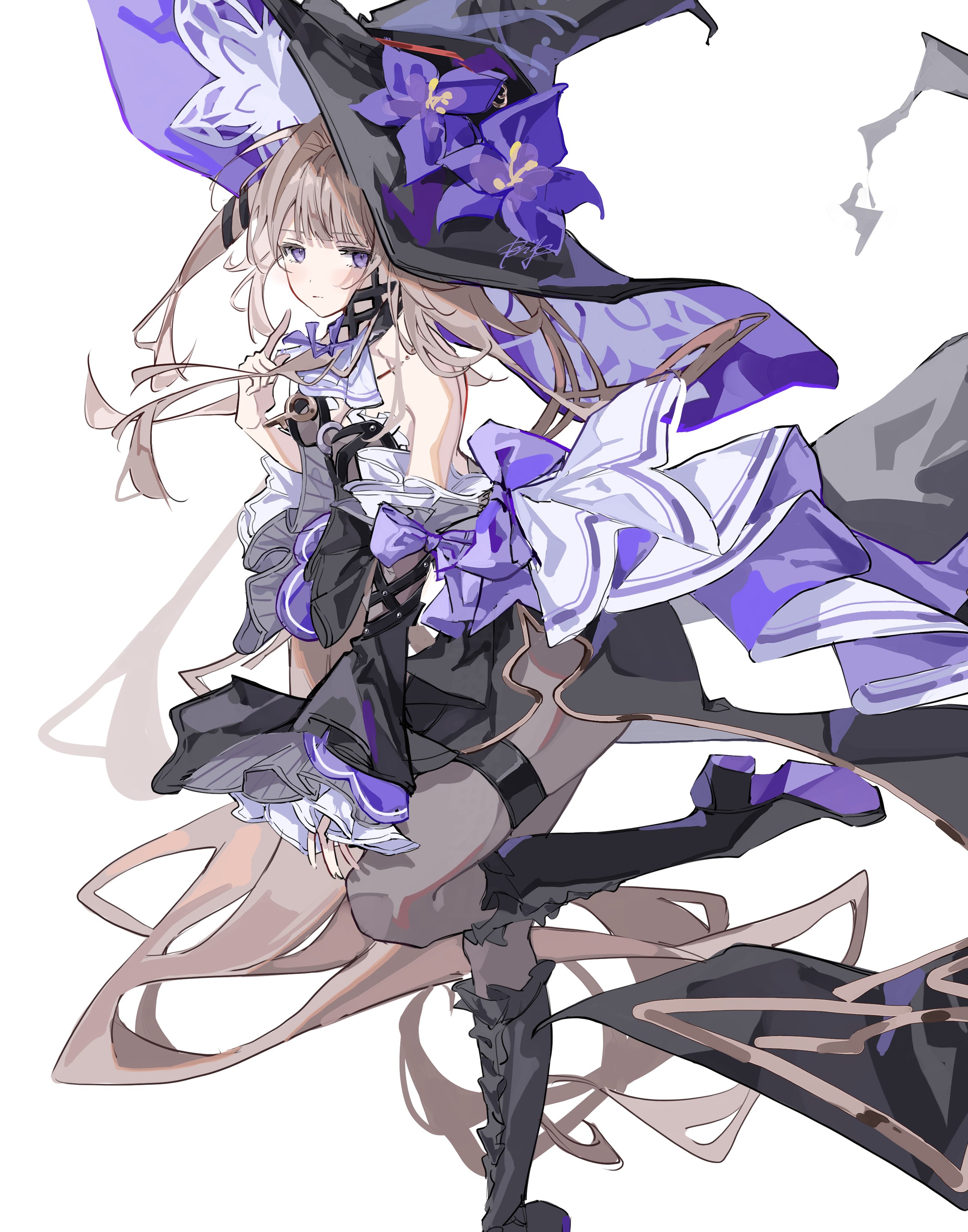 Safebooru - 1girl absurdres bare shoulders black footwear black hat black pantyhose boots brown ...