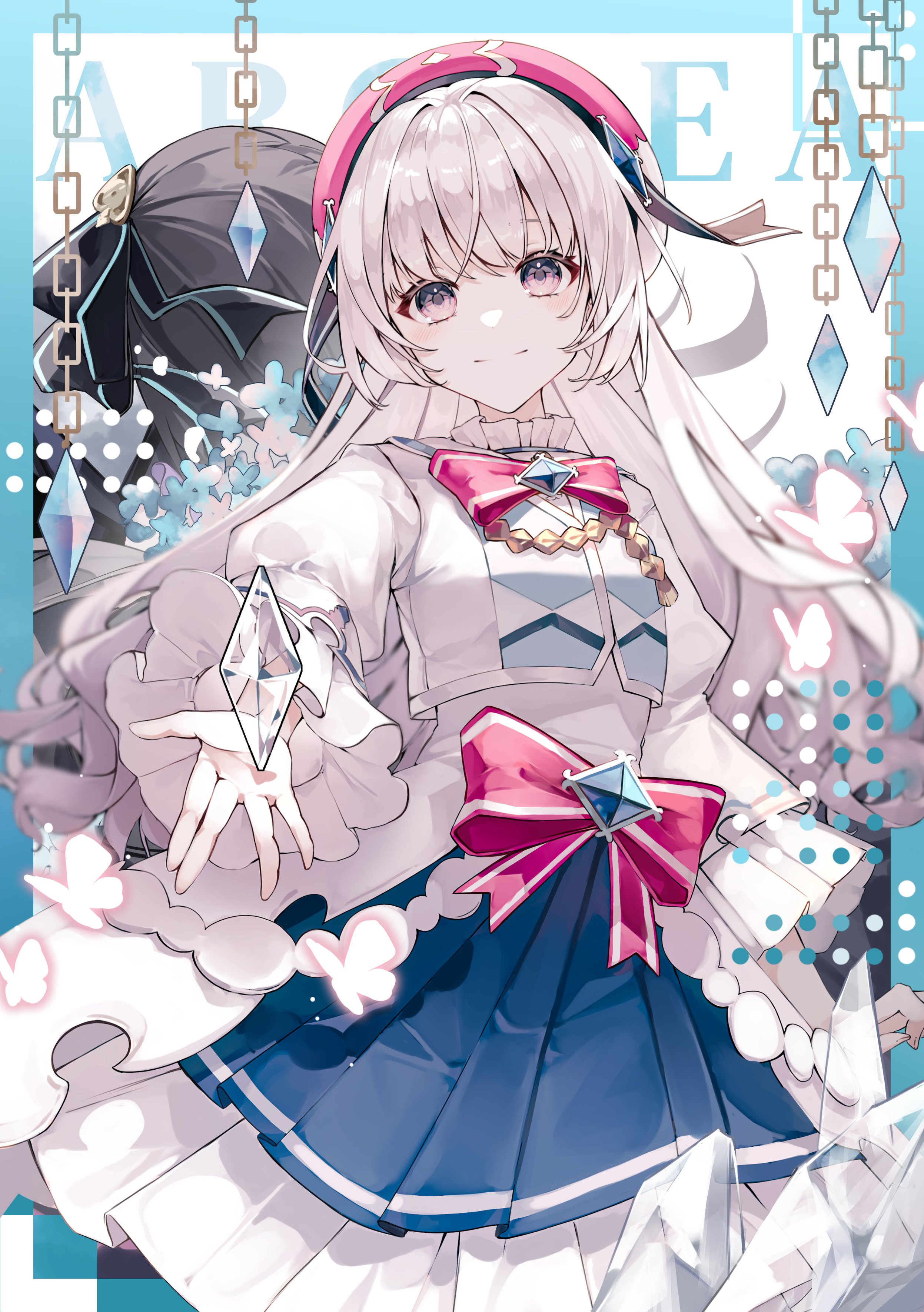 Safebooru - 2girls absurdres arcaea back-to-back beret bow bug butterfly dress hat highres ...