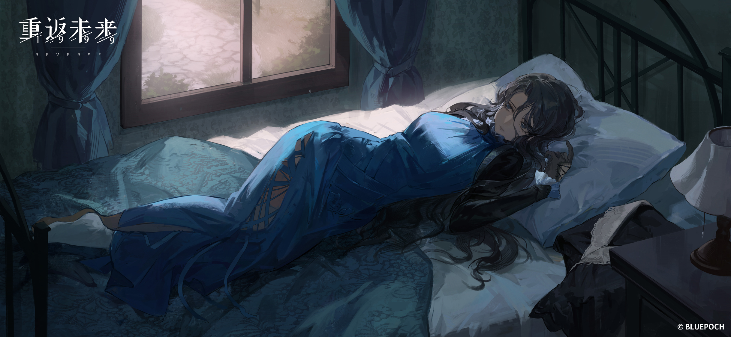 Safebooru - 1girl black cape black gloves black hair blue dress blue ...