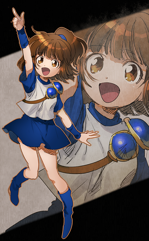 Safebooru - 1girl :d aoki (fumomo) arle nadja arm up arm warmers bangs blue dress blue footwear ...