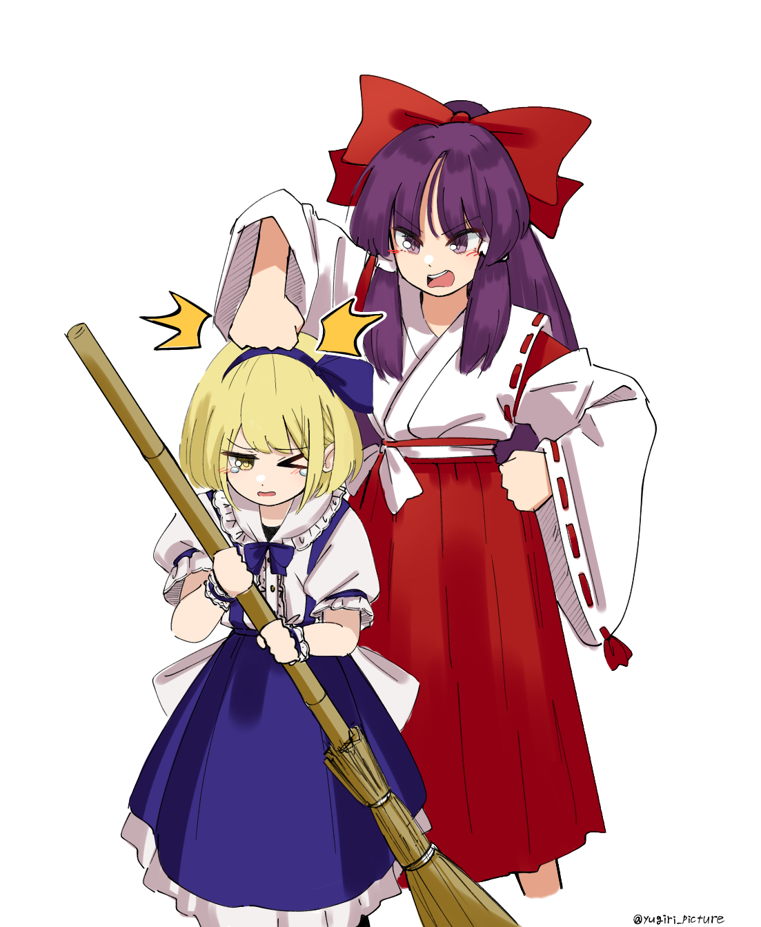 Safebooru - 2girls aged down alice margatroid alice margatroid (pc-98) bamboo broom blonde hair ...