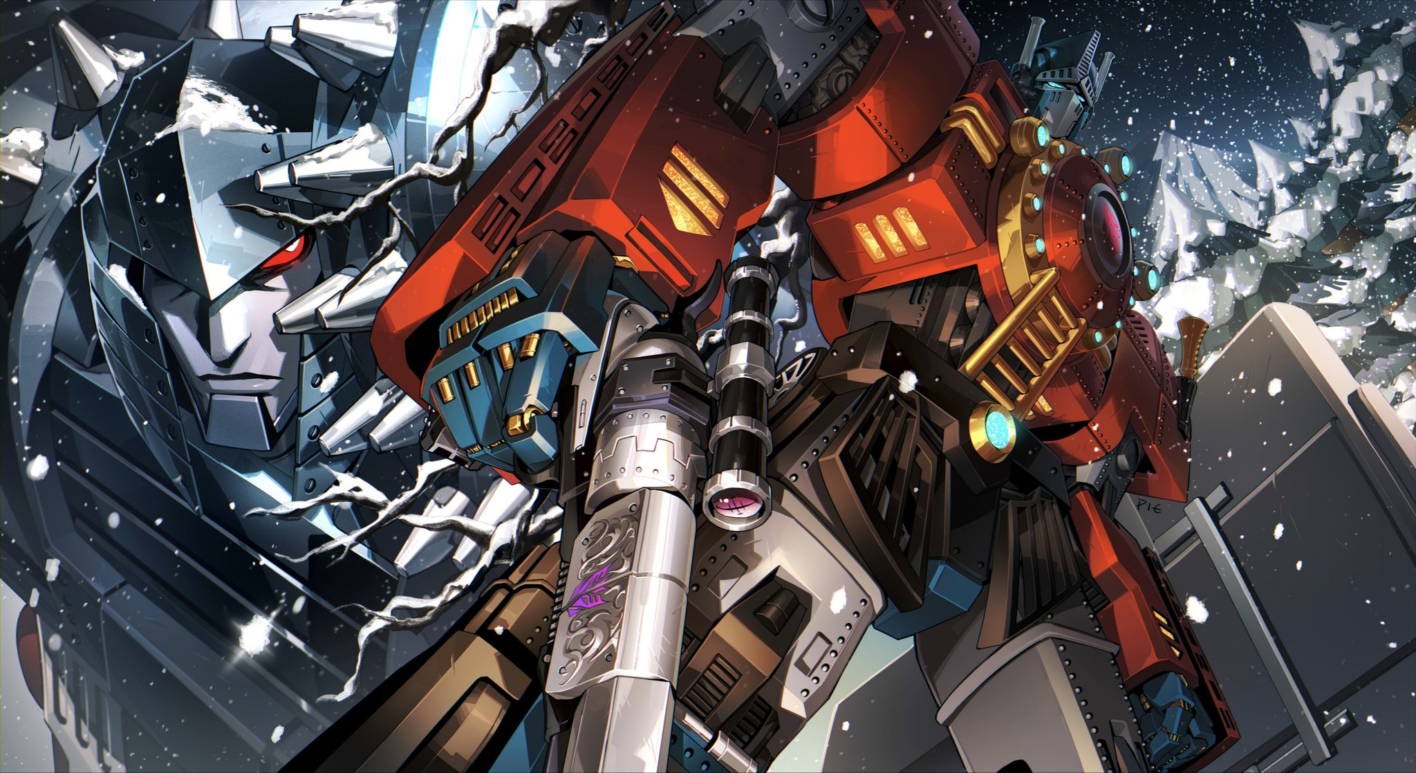 Safebooru - blue eyes decepticon gun helmet highres insignia mask mecha ...