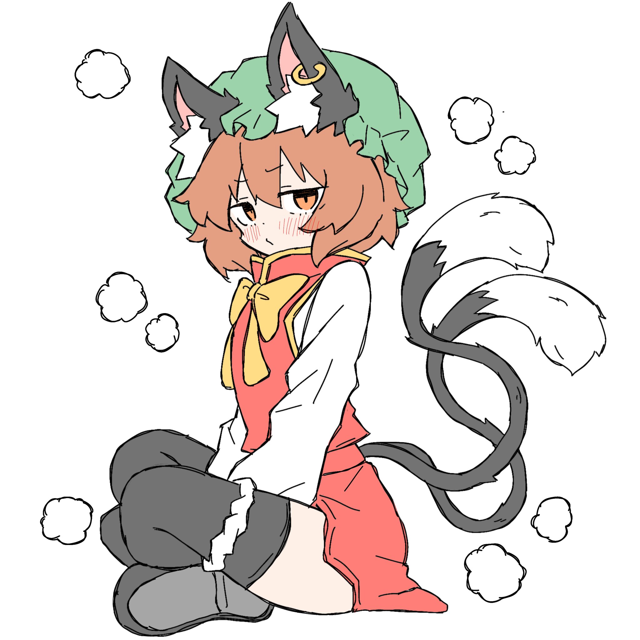 Safebooru - 1girl :/ animal ear fluff animal ear piercing animal ears black thighhighs blush bow ...