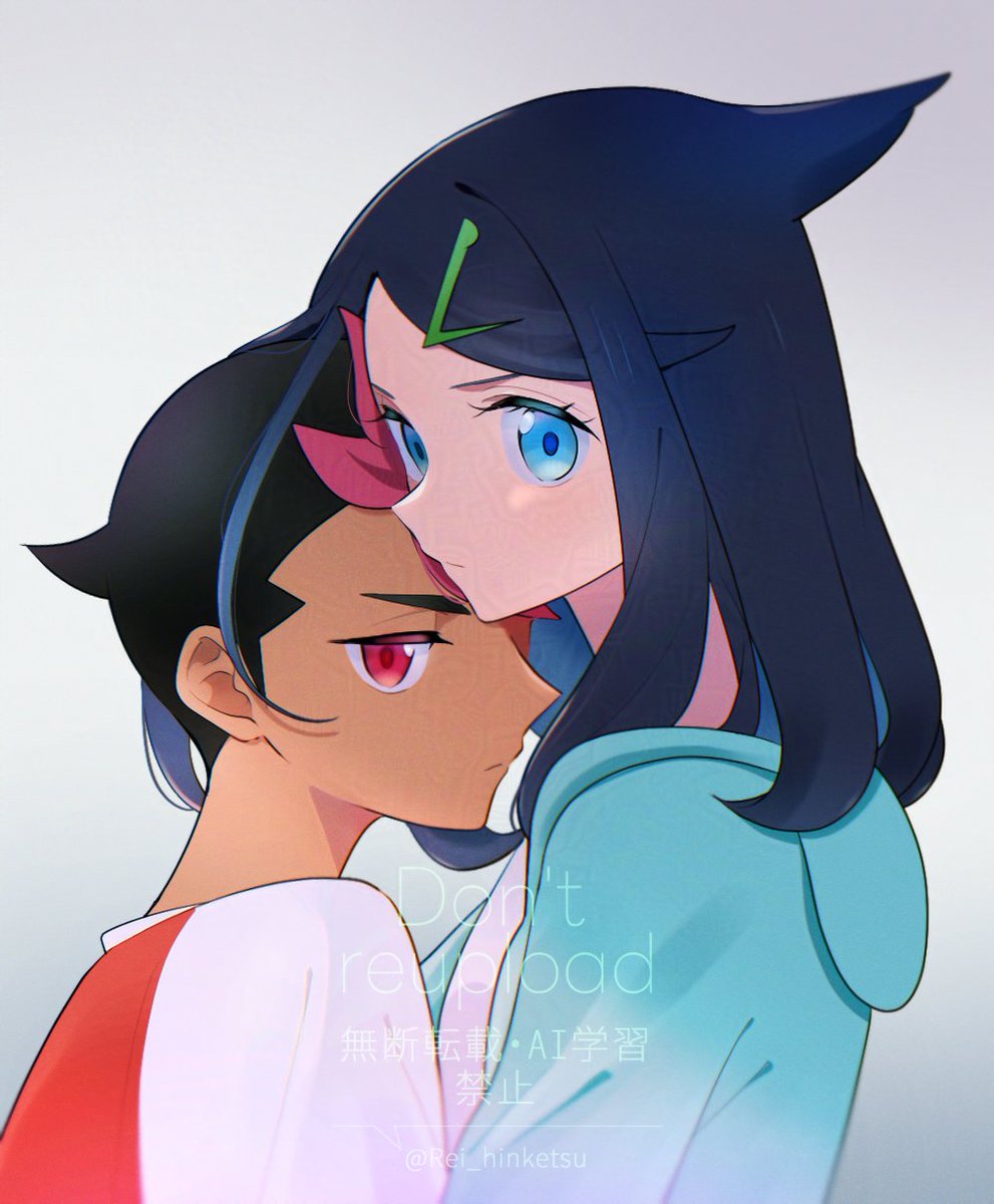Safebooru - 1boy 1girl black hair blue eyes closed mouth commentary ...
