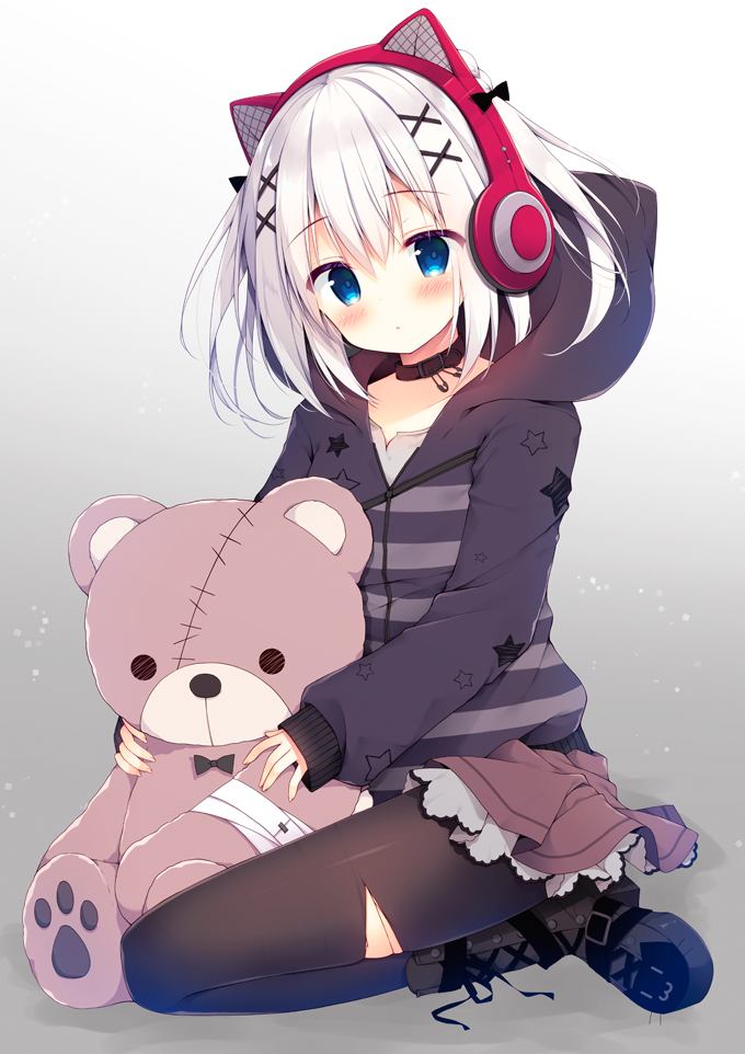 Safebooru - 1girl :o animal ears animal hood bangs black bow black footwear black jacket black ...