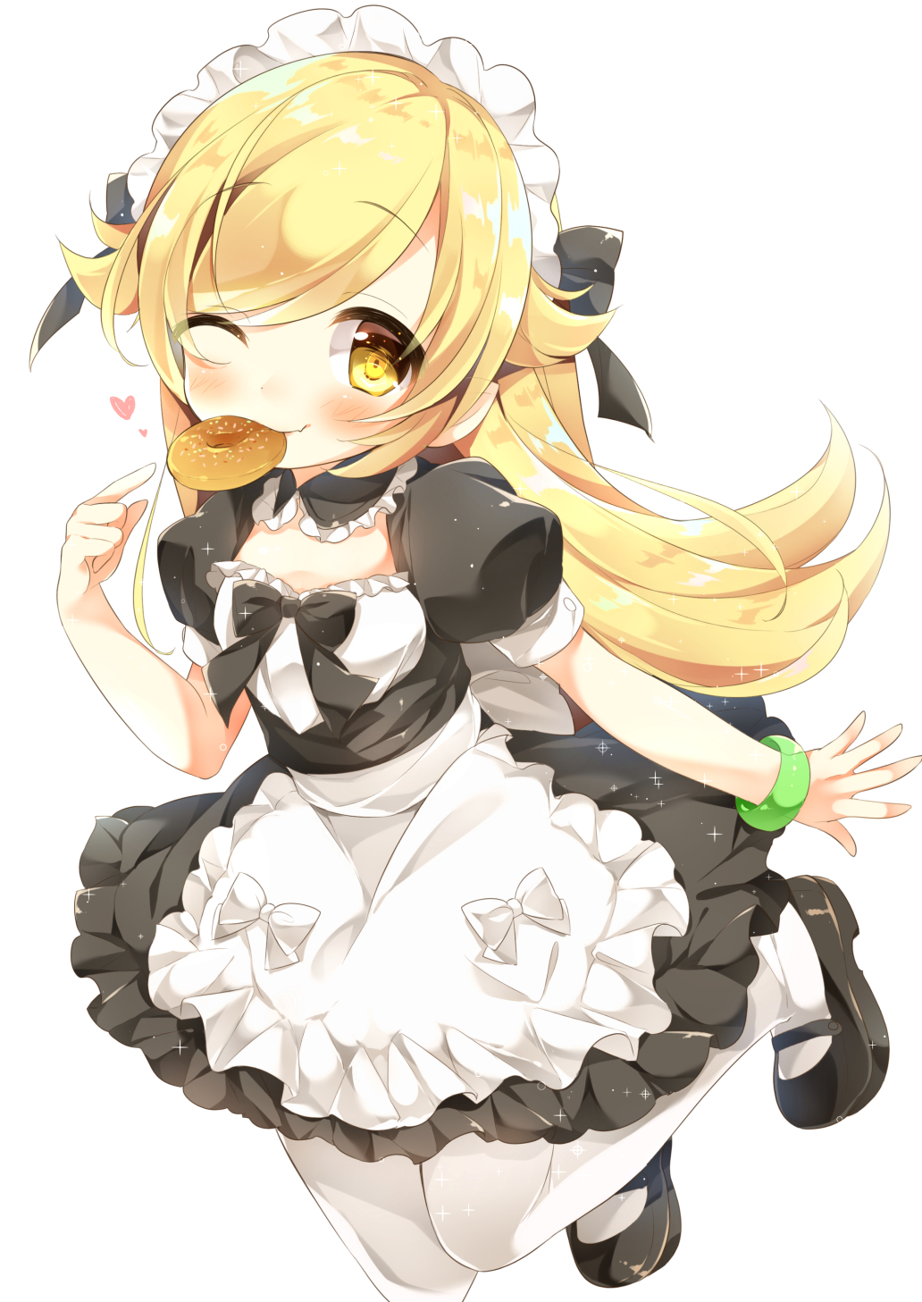 Safebooru - 1girl ;) alternate costume apron bangs beagle black bow black dress black footwear ...