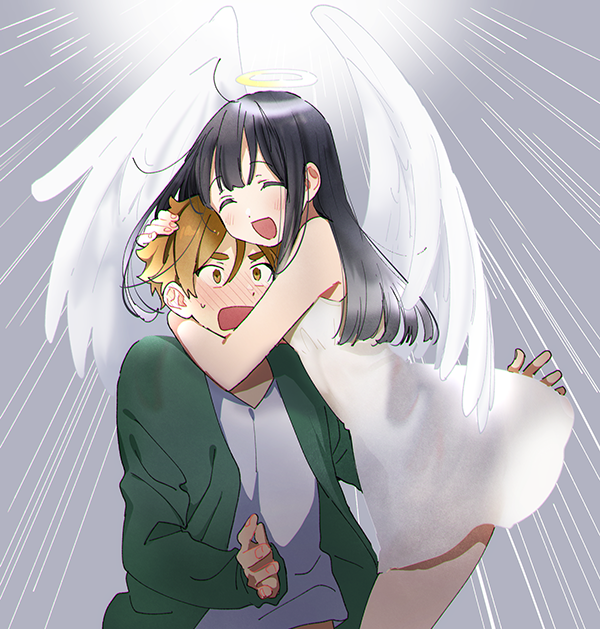 Safebooru 1boy 1girl D Ahoge Angel Angel Wings Bangs Black Hair 0863