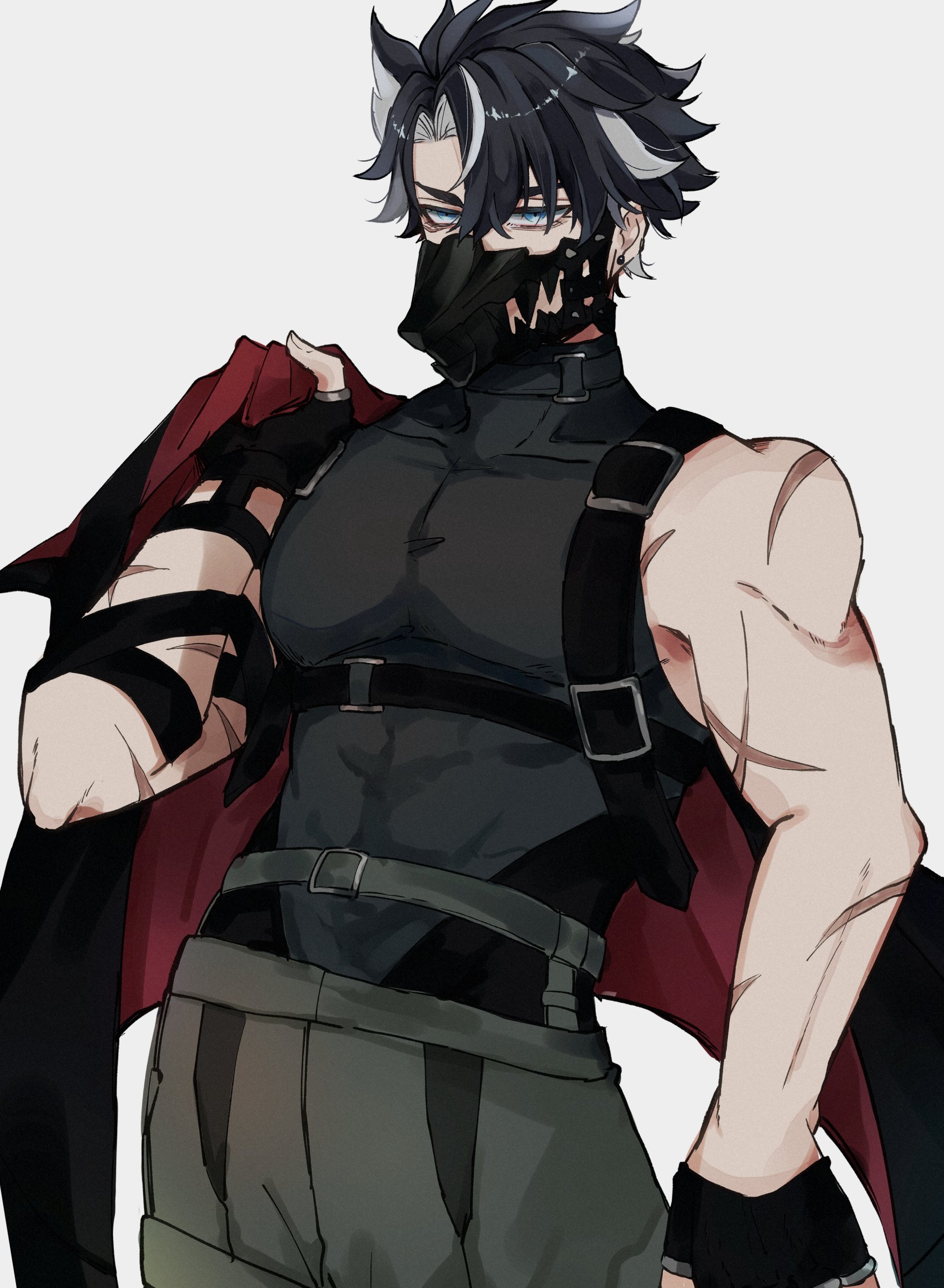 Safebooru - 1boy absurdres bandaged arm bandages black gloves black hair black jacket black ...