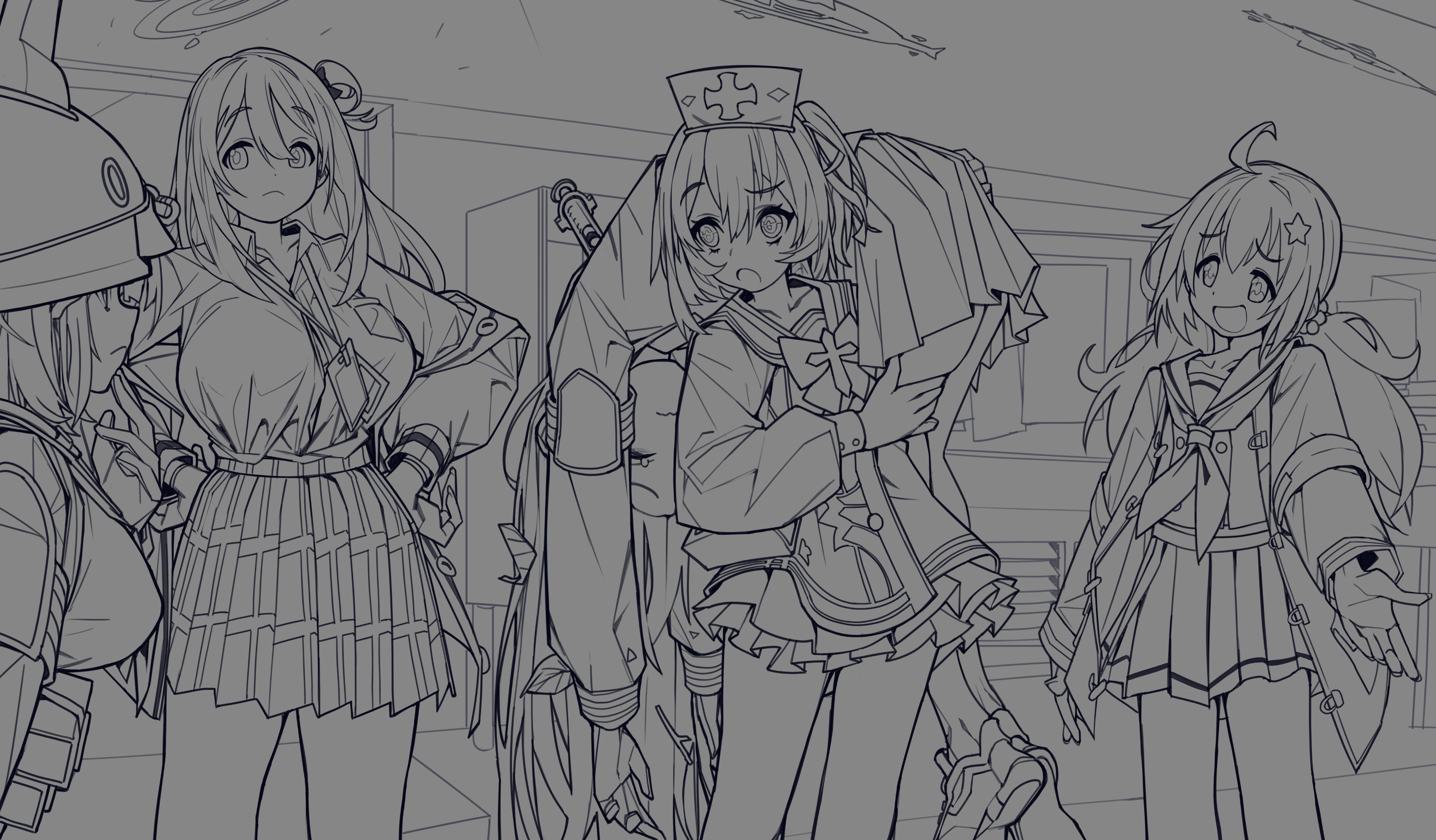 Safebooru - 5girls absurdres ahoge blue archive breasts carrying carrying over shoulder carrying ...