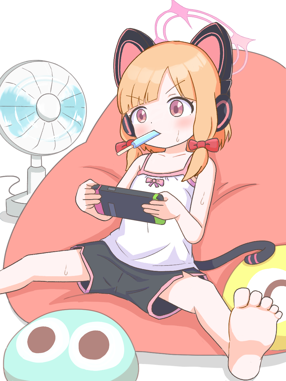 Safebooru - 1girl amanori animal ear headphones animal ears bare legs bare shoulders barefoot ...