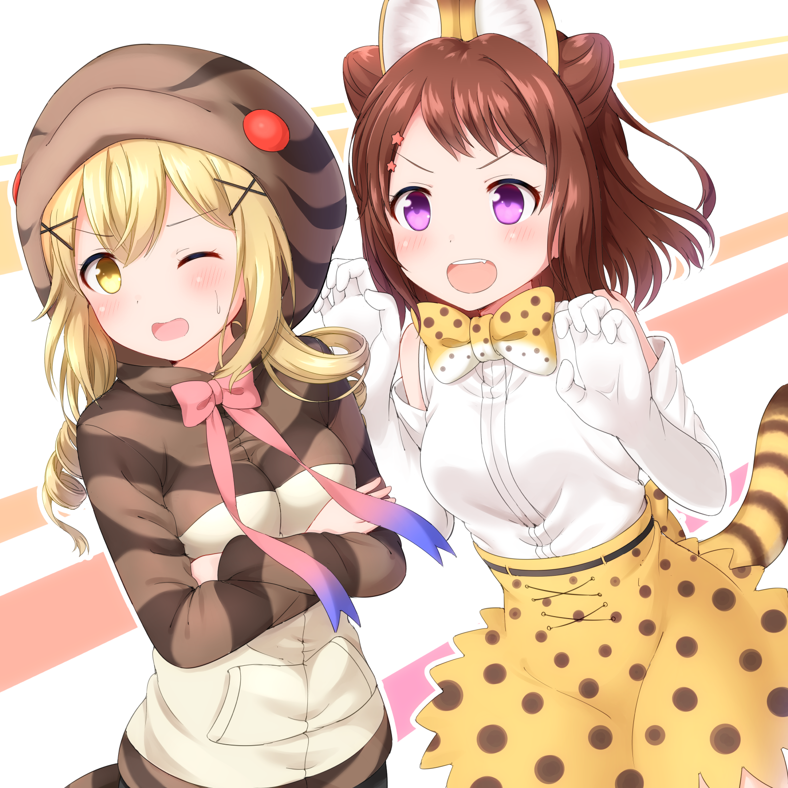 Safebooru - 2girls animal ears animal hood bang dream! bangs blonde hair blush bow bowtie brown ...