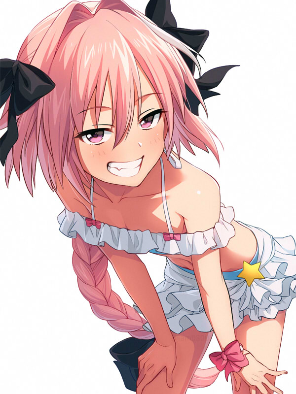 Safebooru - 1boy astolfo (fate) bangs bare shoulders bent over bikini black bow blush bow braid ...