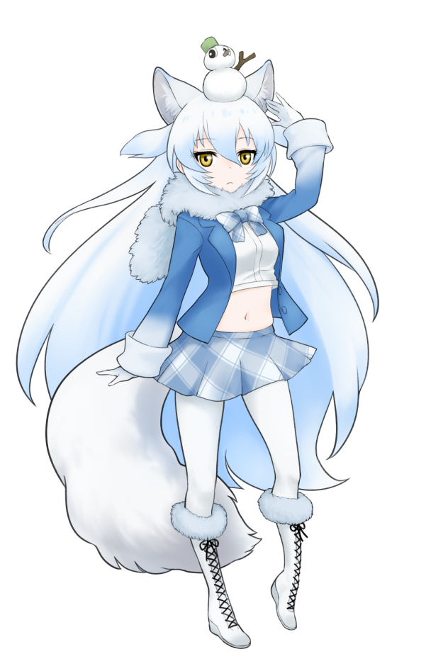Safebooru - 1girl animal ears arctic wolf (kemono friends) blue jacket boots bow bowtie cross ...