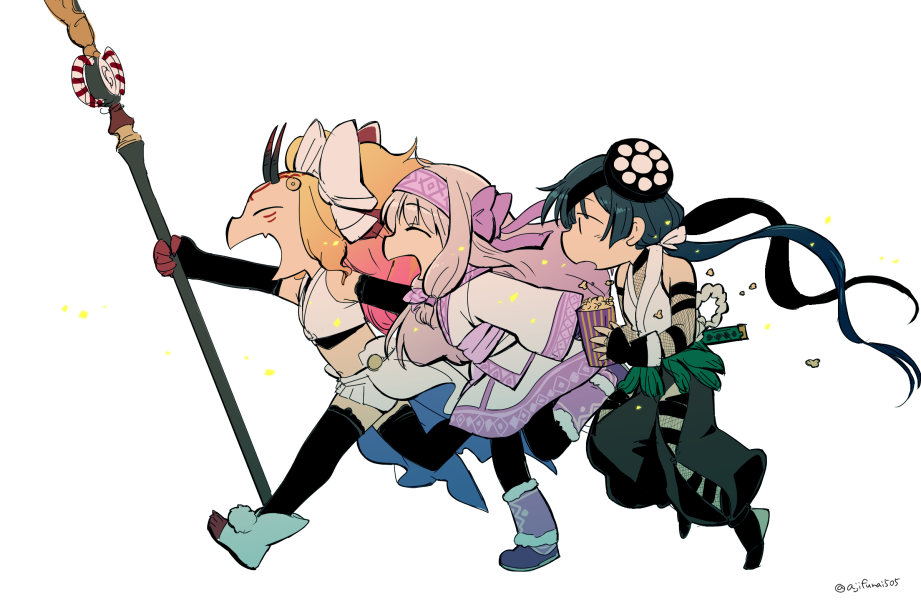 Safebooru - 3girls :d ^ ^ ainu clothes asaya minoru bare shoulders black gloves black legwear ...