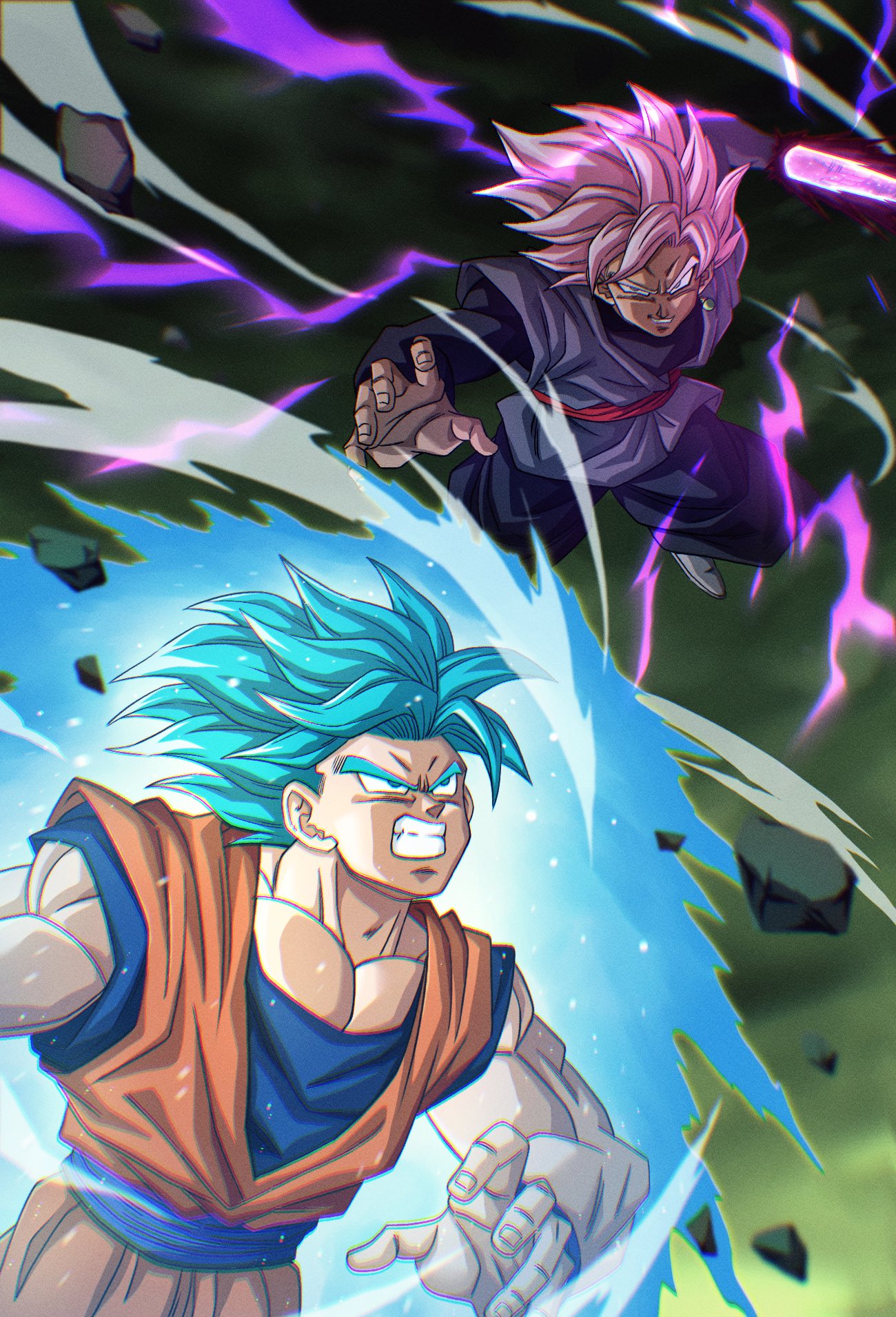 Safebooru - 2boys arm blade aura battle black pants black shirt blue ...