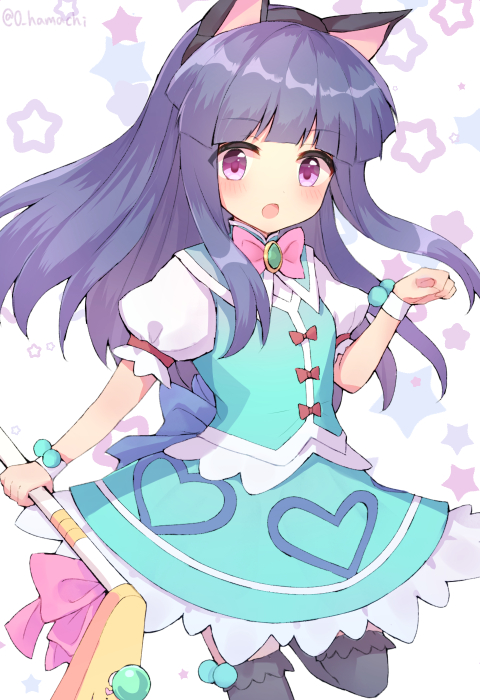 Safebooru - 1girl animal ears arm up black legwear blue shirt blue ...