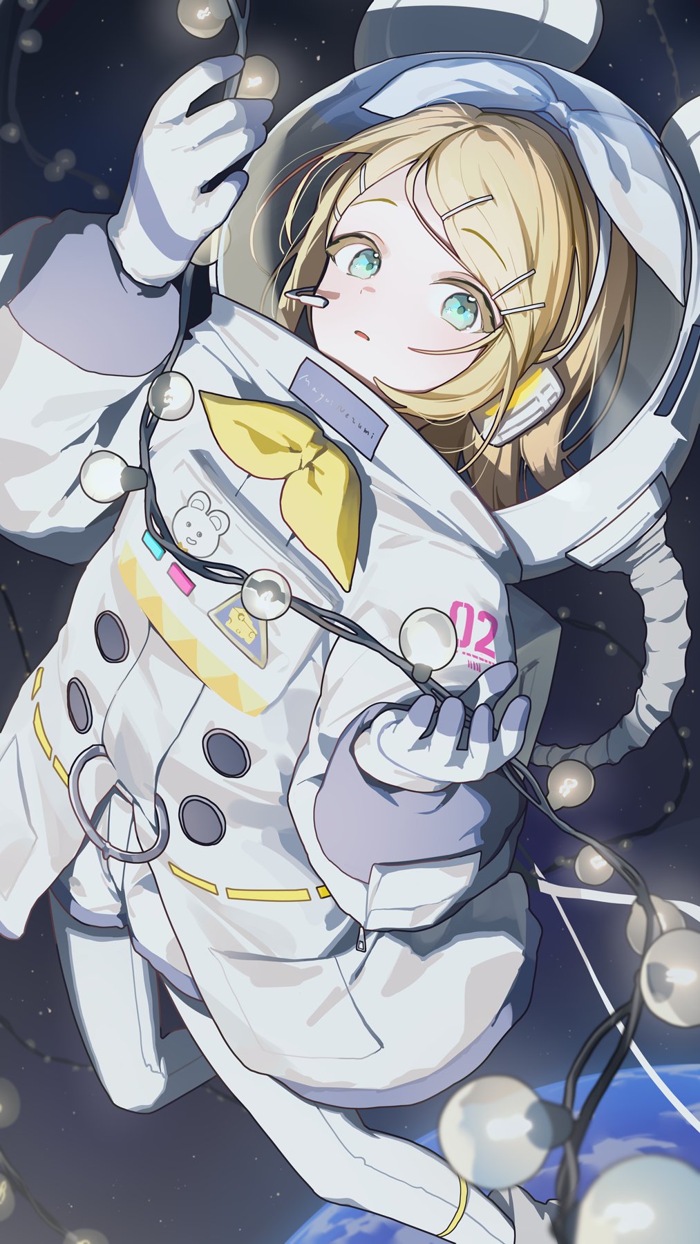 Safebooru - 1girl adapted costume alternate costume aqua eyes astronaut blonde hair bodysuit bow ...